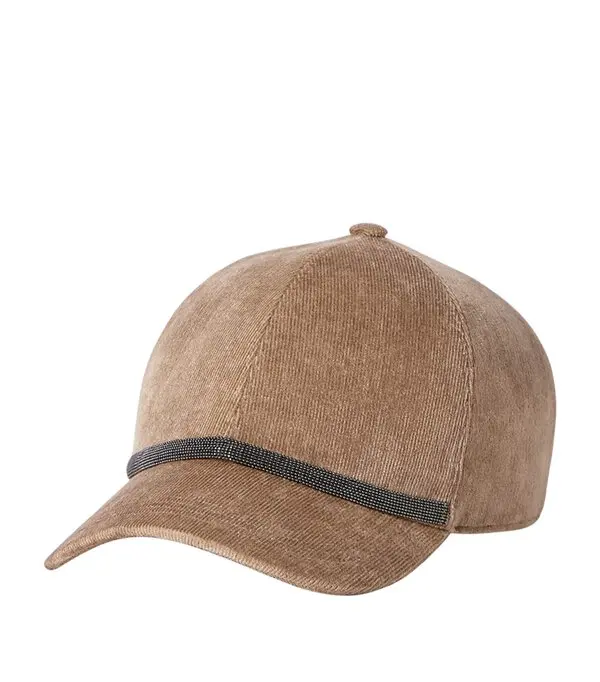 Brunello Cucinelli Corduroy Monili-embellished Baseball Cap - Brown