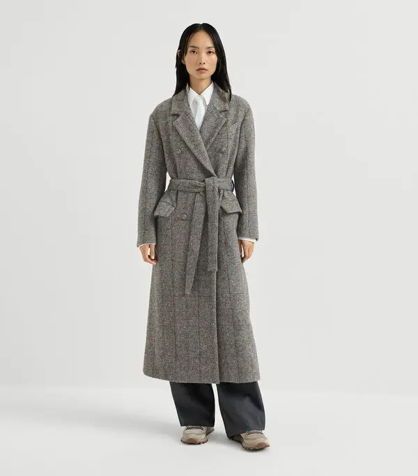 Brunello Cucinelli Wool Tweed Check Trench Coat
