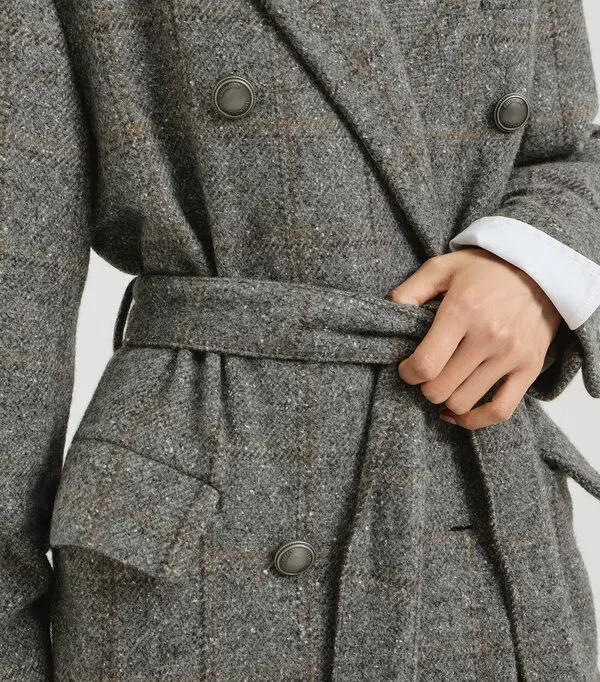Brunello Cucinelli Wool Tweed Check Trench Coat