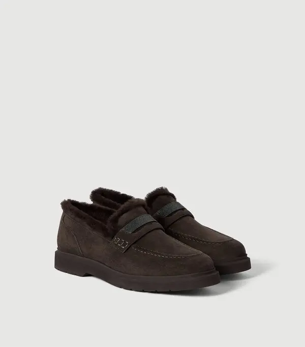 Brunello Cucinelli Suede-shearling Penny Loafers