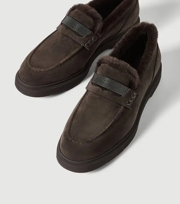 Brunello Cucinelli Suede-shearling Penny Loafers