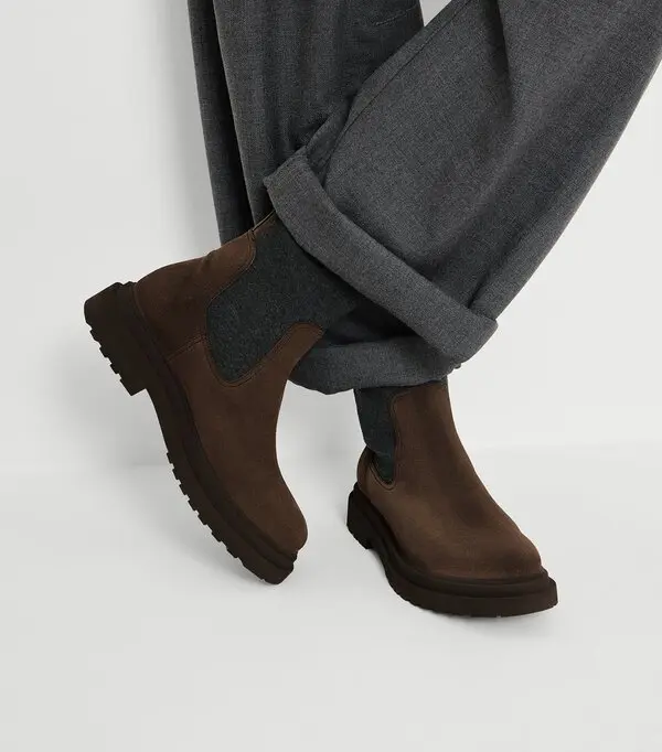 Brunello Cucinelli Suede Knit Ankle Boots
