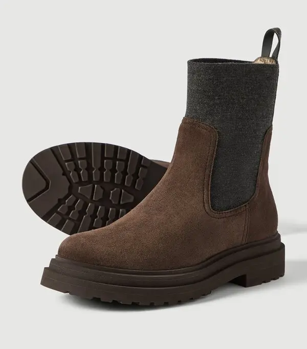 Brunello Cucinelli Suede Knit Ankle Boots
