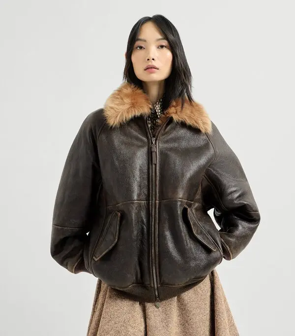Brunello Cucinelli Shearling Bomber Jacket