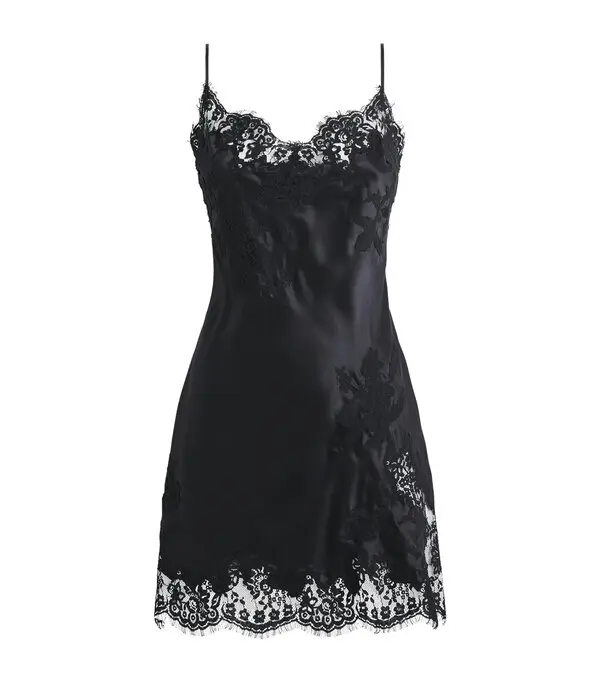 MARJOLAINE Silk Floral Tess Slip Dress - Black