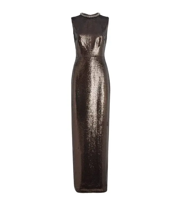Roland Mouret Sequin Embellished-neck Gown - Metallic