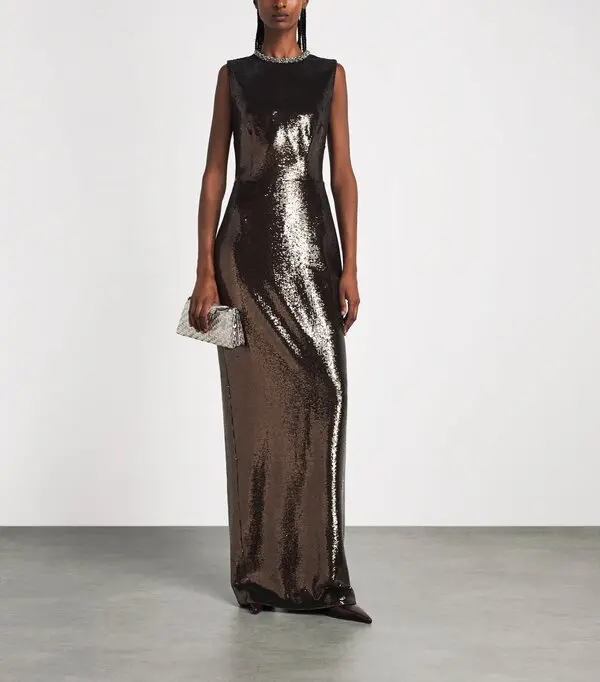 Roland Mouret Sequin Embellished-neck Gown