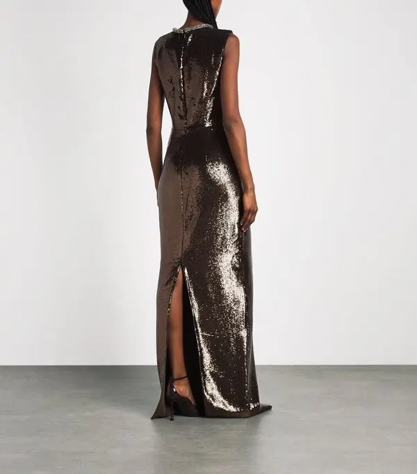 Roland Mouret Sequin Embellished-neck Gown