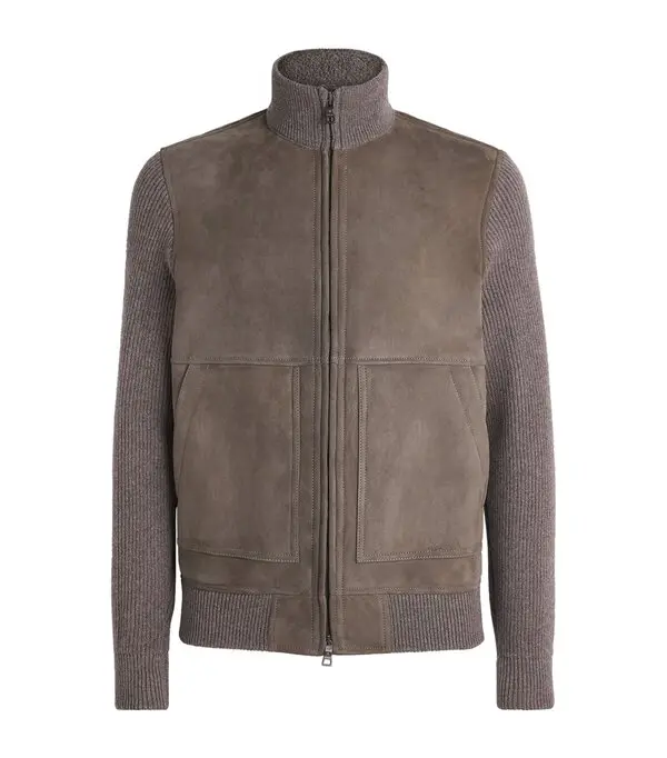 FIORONI CASHMERE Suede-wool Bomber Jacket
