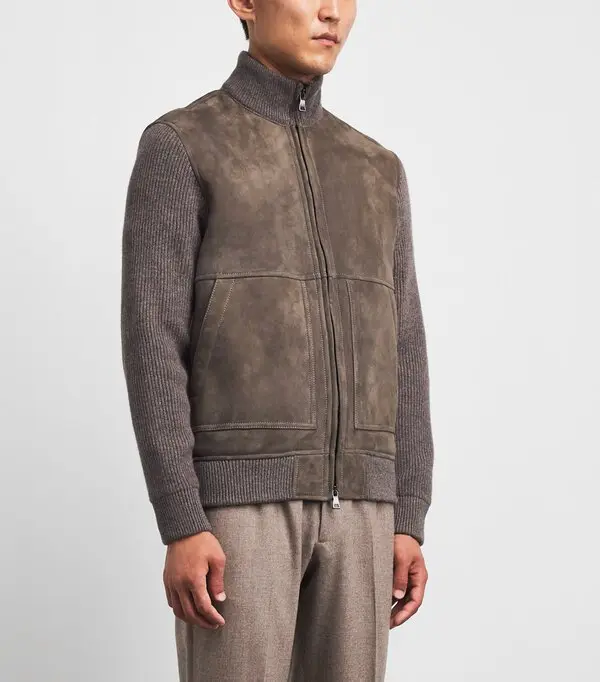 FIORONI CASHMERE Suede-wool Bomber Jacket