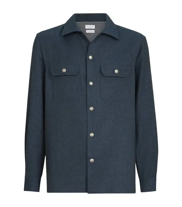 Brunello Cucinelli Virgin Wool Flannel Overshirt - Blue