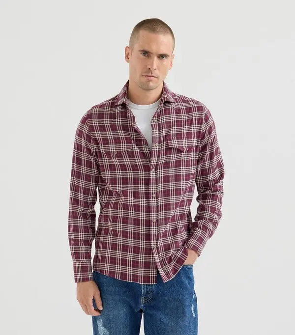 Brunello Cucinelli Flannel Check Western Shirt