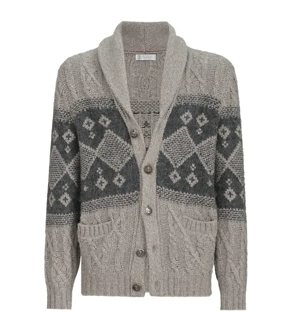 Brunello Cucinelli Virgin Wool-silk-cashmere Cardigan - Grey