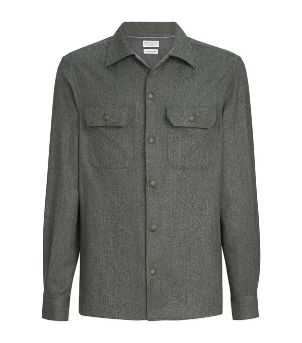 Brunello Cucinelli Virgin Wool Flannel Overshirt - Green