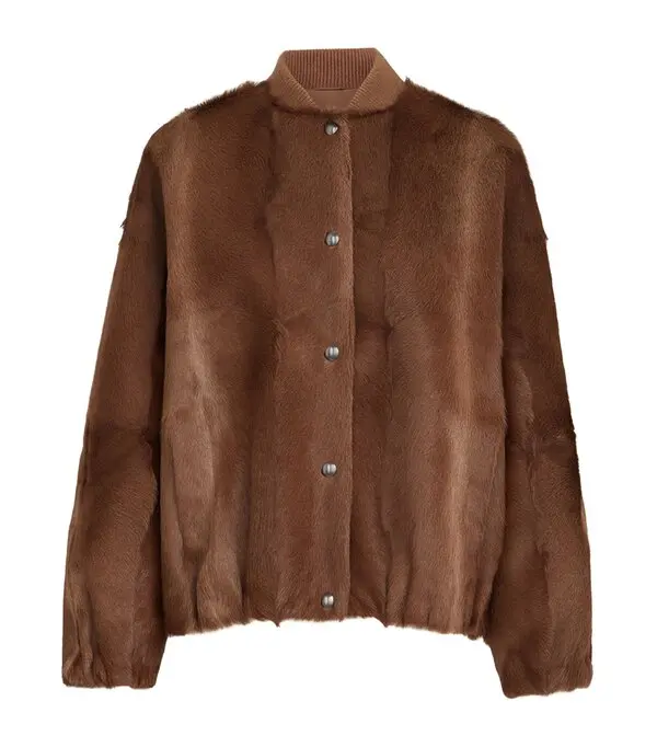 Brunello Cucinelli Cashmere Shearling Bomber Jacket - Beige