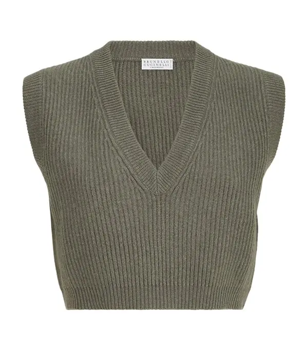 Brunello Cucinelli Cashmere Rib-knit Cropped Sweater Vest