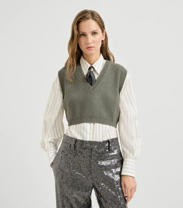 Brunello Cucinelli Cashmere Rib-knit Cropped Sweater Vest