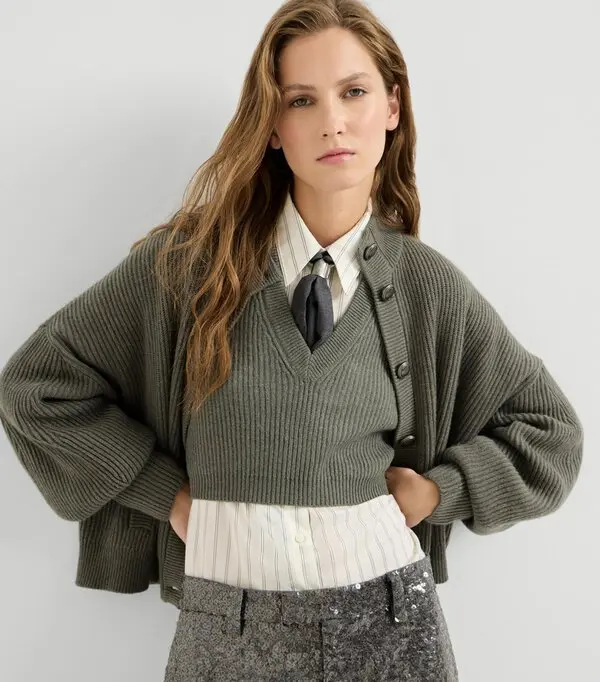 Brunello Cucinelli Cashmere Rib-knit Cropped Sweater Vest