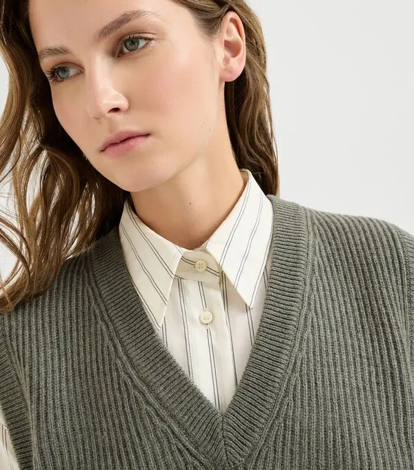 Brunello Cucinelli Cashmere Rib-knit Cropped Sweater Vest