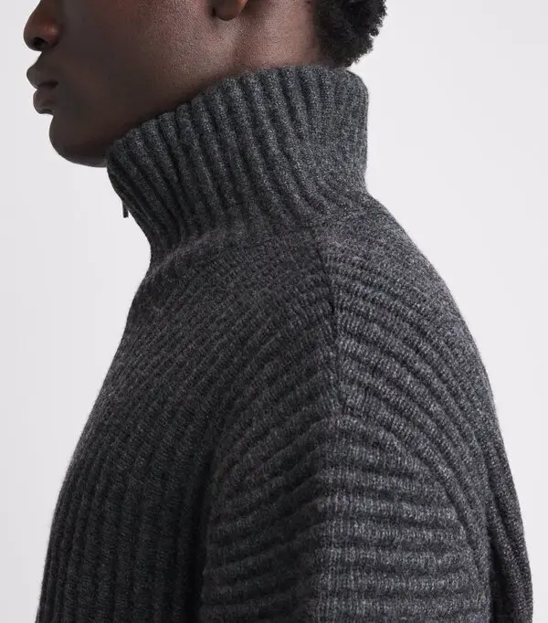 LE17SEPTEMBRE Merino Wool-blend Ribbed High-neck Cardigan