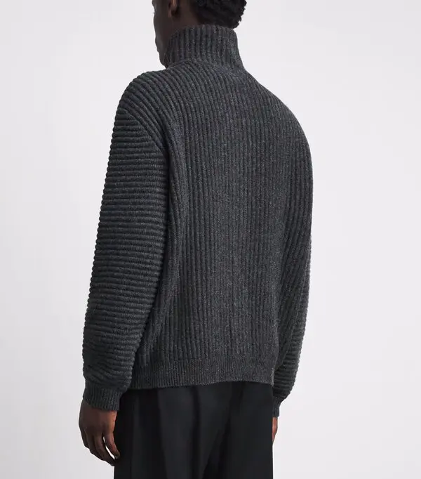 LE17SEPTEMBRE Merino Wool-blend Ribbed High-neck Cardigan
