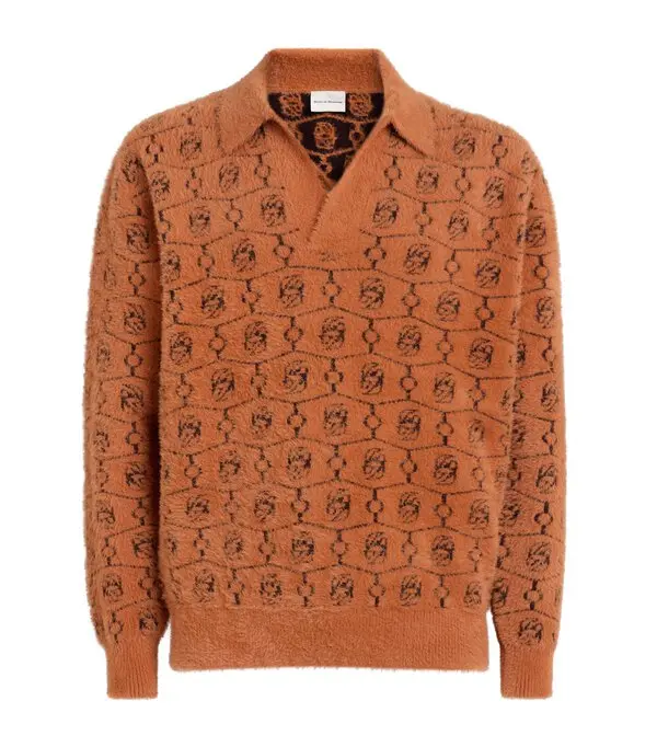 Drole De Monsieur Monogram Jacquard Polo Sweater