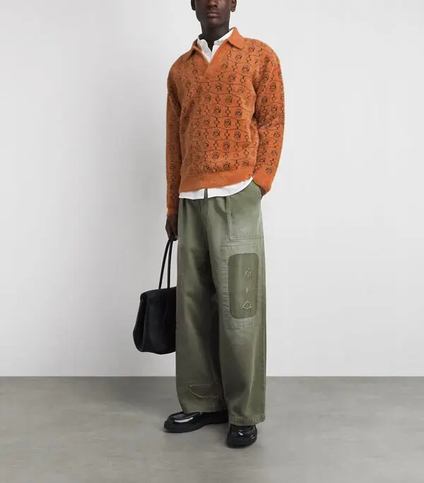 Drole De Monsieur Monogram Jacquard Polo Sweater