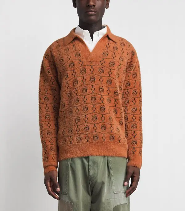 Drole De Monsieur Monogram Jacquard Polo Sweater