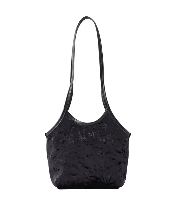 VALESQUE Cami Small Leather-trimmed Velvet Shoulder Bag - Black