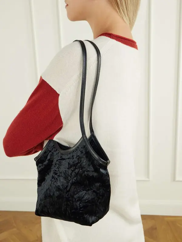 VALESQUE Cami Small Leather-trimmed Velvet Shoulder Bag