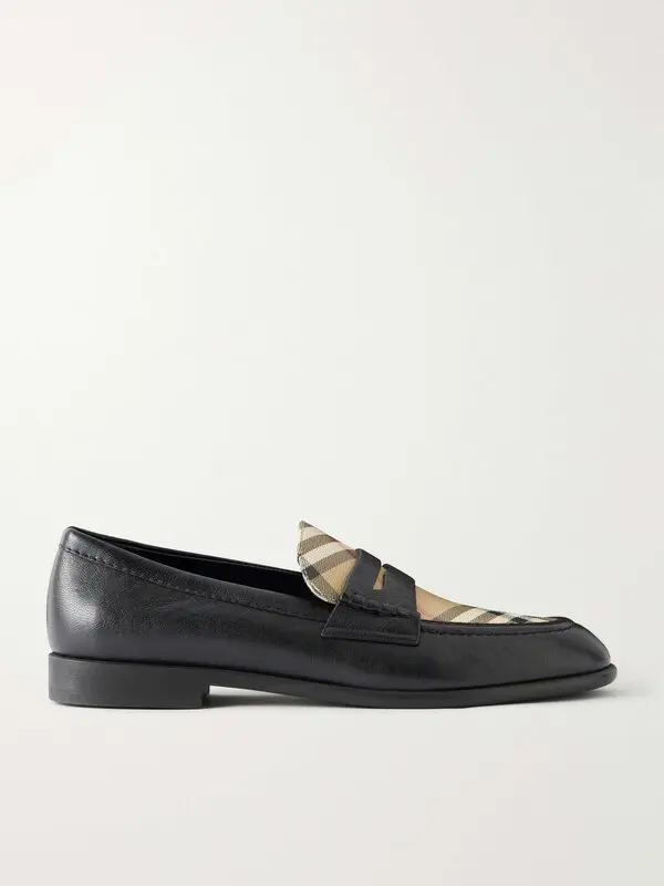 Burberry Opal Check-trimmed Leather Penny Loafer - Black