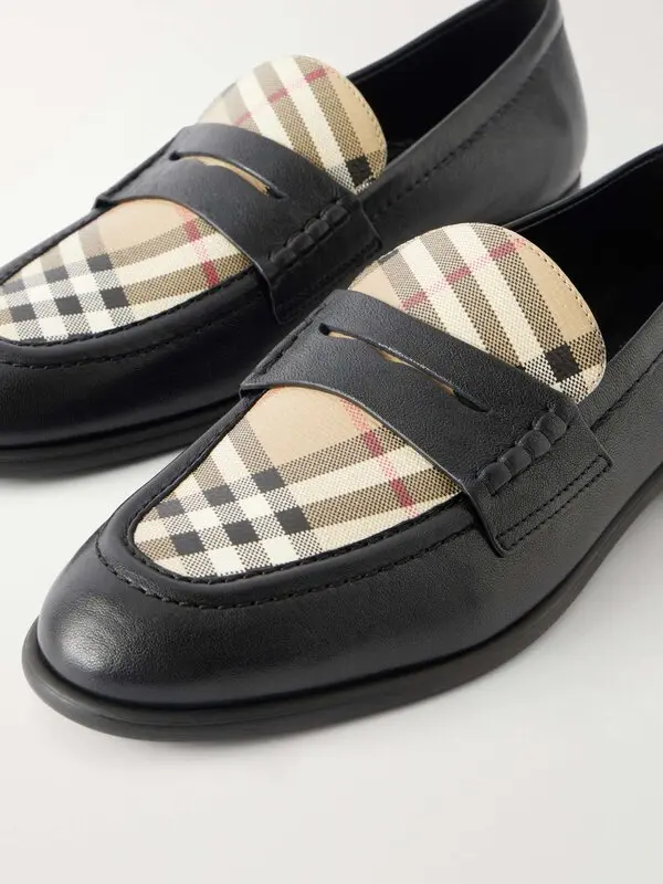Burberry Opal Check-trimmed Leather Penny Loafer