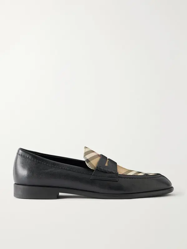 Burberry Opal Check-trimmed Leather Penny Loafer - Black
