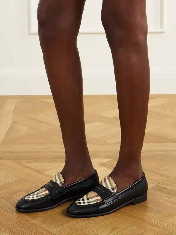 Burberry Opal Check-trimmed Leather Penny Loafer