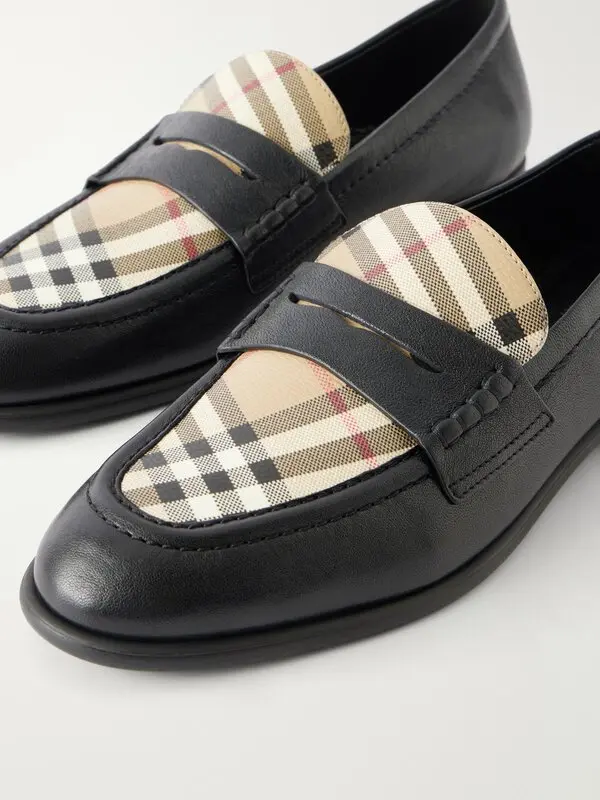 Burberry Opal Check-trimmed Leather Penny Loafer