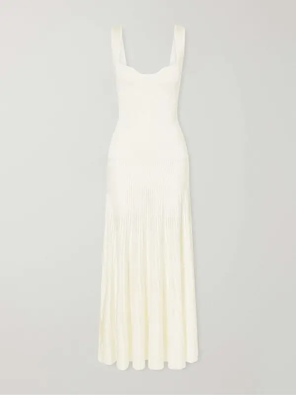 Galvan Aurelia Ribbed Woven Gown - White