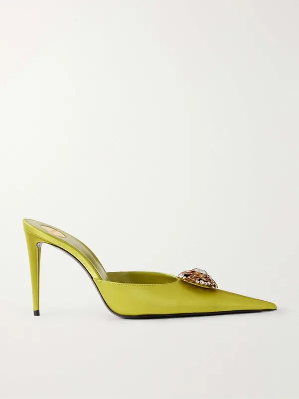 Saint Laurent Cosmo 95 Embellished Satin Pumps - Green