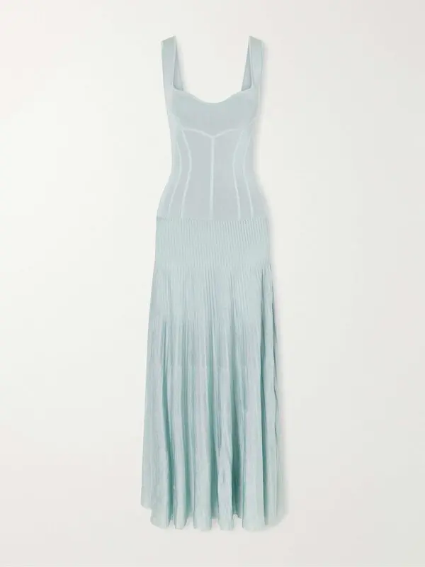 Galvan Aurelia Ribbed Woven Gown - Blue