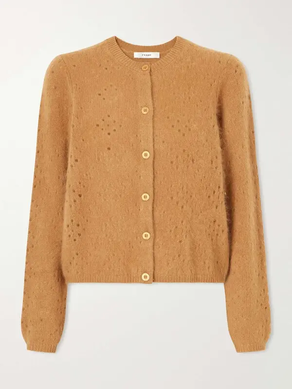 FRAME The Cashmere Airy Teddy Cardigen Wool And Cashmere-blend Cardigan - Camel
