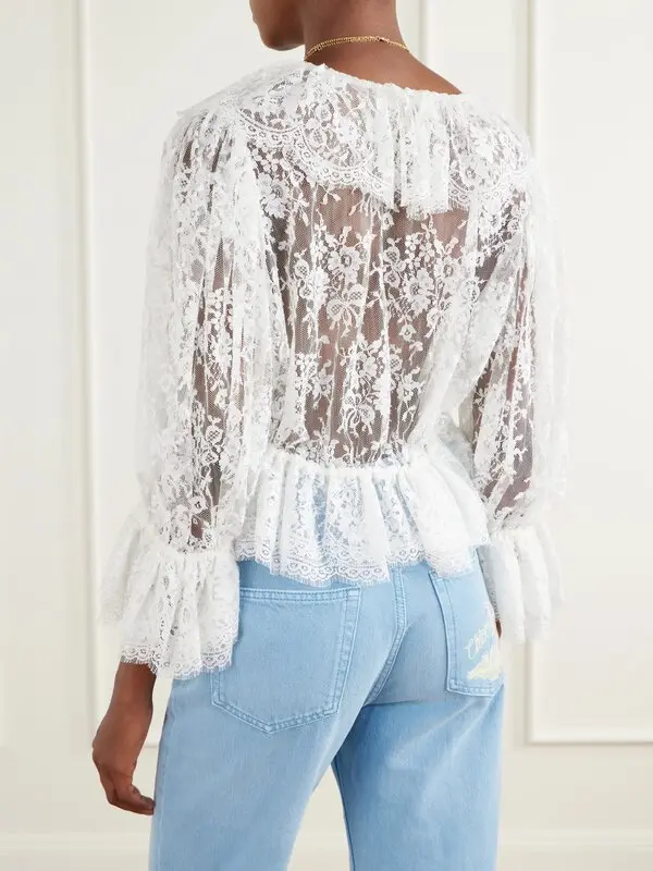 Chloé Cropped Embellished Ruffled Broderie Anglaise Cotton-blend Top - White