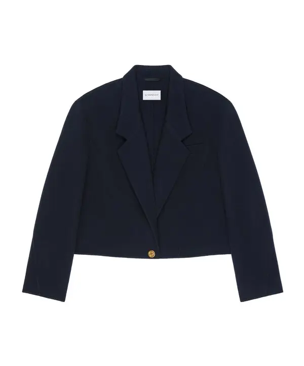 Givenchy Cropped Coat In Double Face Wool And Cashmere - Deep Navy Blue