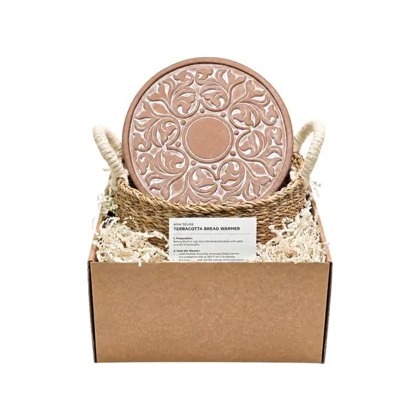 KORISSA Neutrals Bread Warmer & Wicker Basket Vintage Vine Round