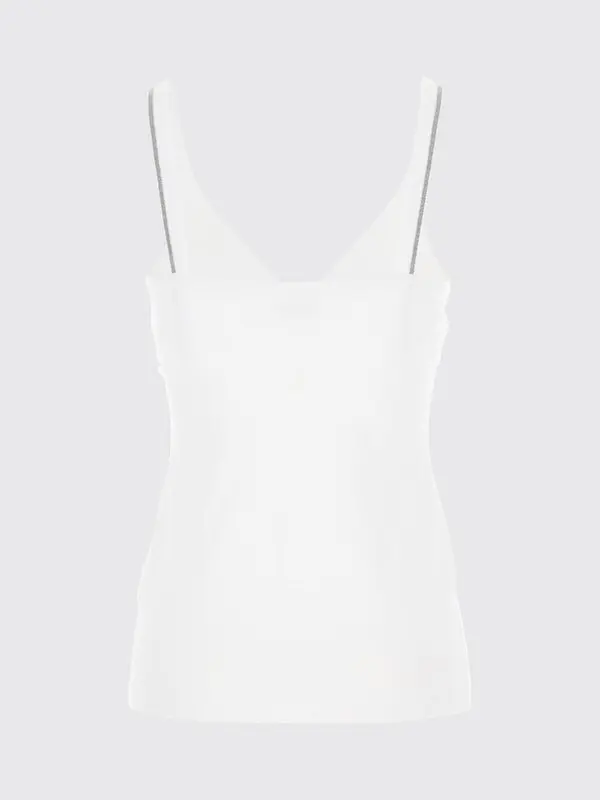 Brunello Cucinelli Slim Fit Stretch Cotton Camisole Top With Monili Detail