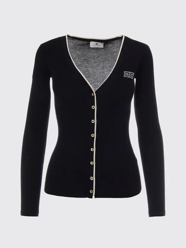 Elisabetta Franchi Slim Fit Wool Cardigan With Contrast Trim And Logo