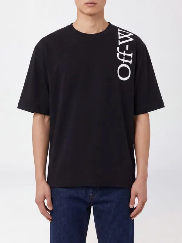 Off-White Contrast Logo Cotton T-shirt With Dropped Shoulders - Black 1
