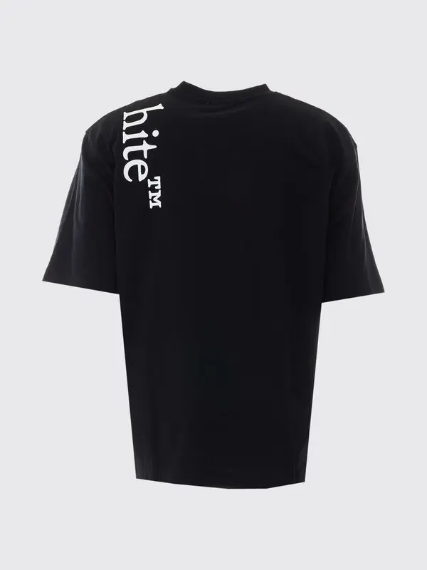 Off-White Contrast Logo Cotton T-shirt With Dropped Shoulders - Black 1