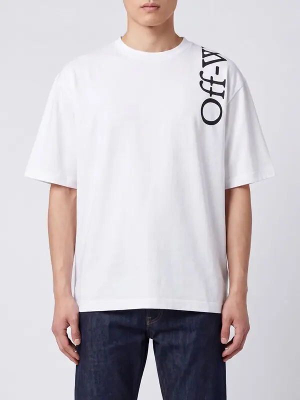 Off-White Contrast Logo Cotton T-shirt With Dropped Shoulders - White