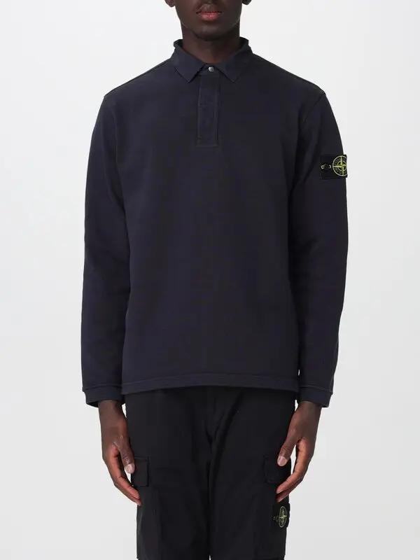 Stone Island Long-sleeved Cotton Jersey Polo Shirt With Compass Logo