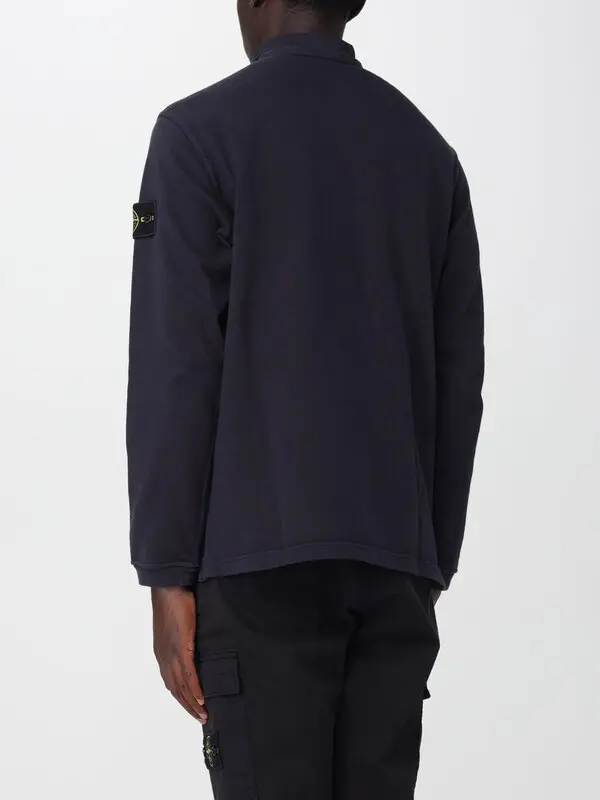 Stone Island Long-sleeved Cotton Jersey Polo Shirt With Compass Logo
