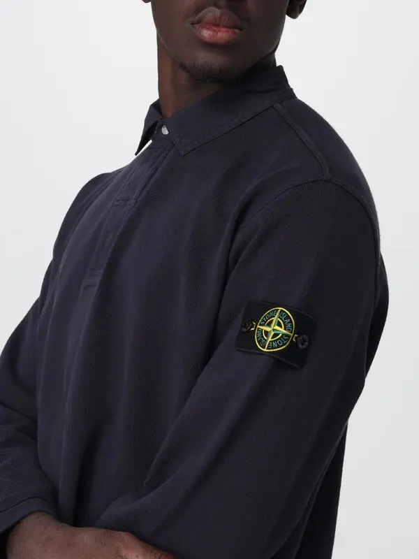 Stone Island Long-sleeved Cotton Jersey Polo Shirt With Compass Logo